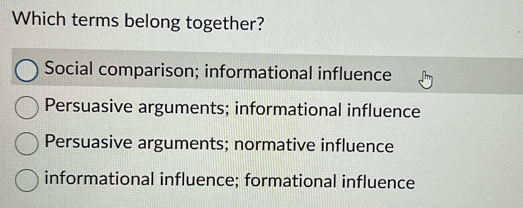 Solved Which terms belong together?Social comparison; | Chegg.com