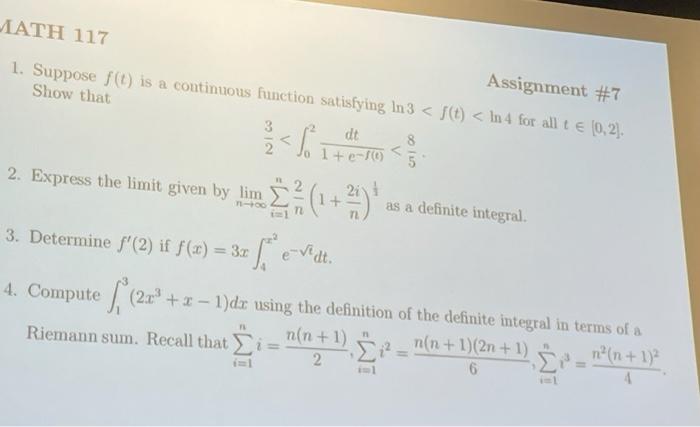 Solved 1. Suppose f(t) is a continuous function satisfying | Chegg.com