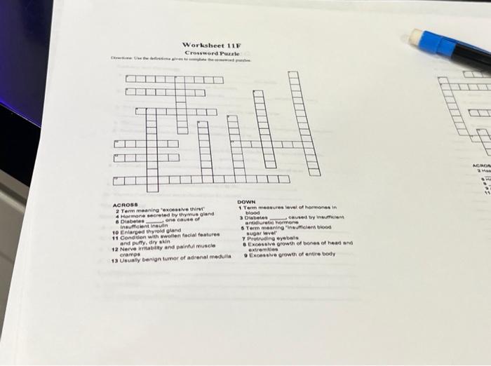 Worksheet 11F Crossword Puzzle Directions: Use the | Chegg.com