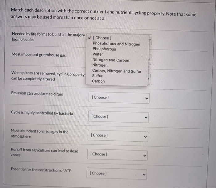Solved Match each description with the correct nutrient and | Chegg.com