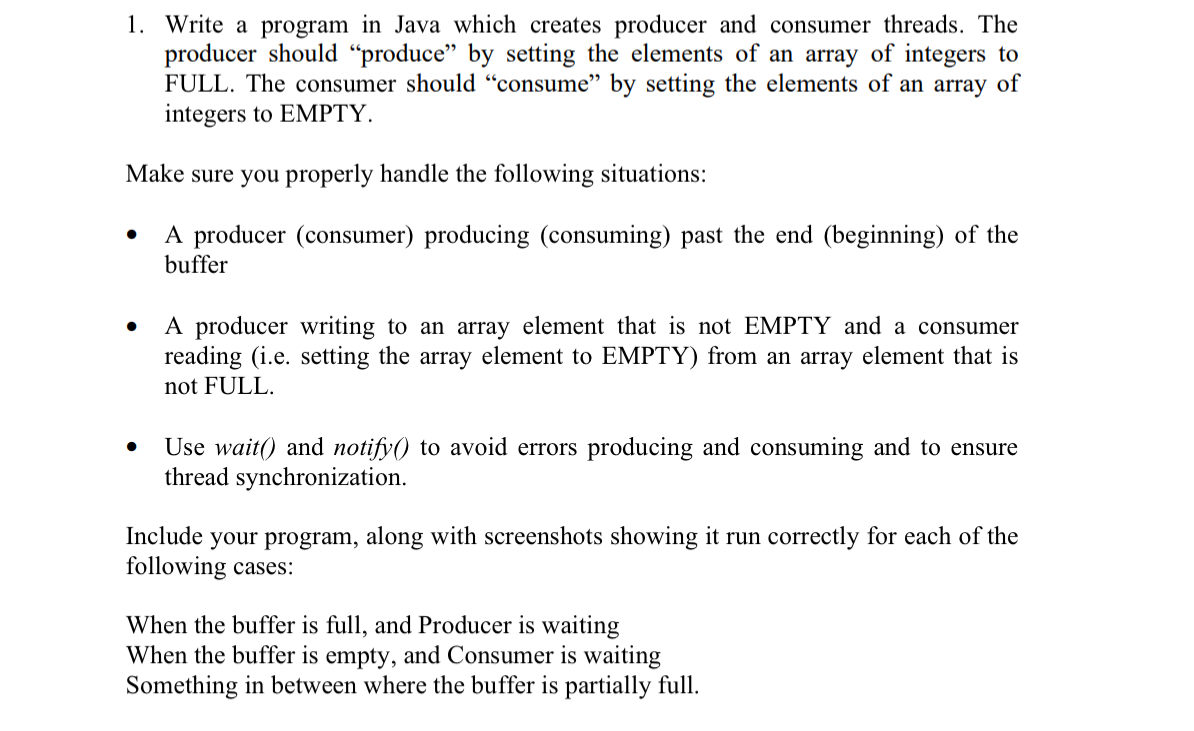 Solved Write a program in Java which creates producer and | Chegg.com
