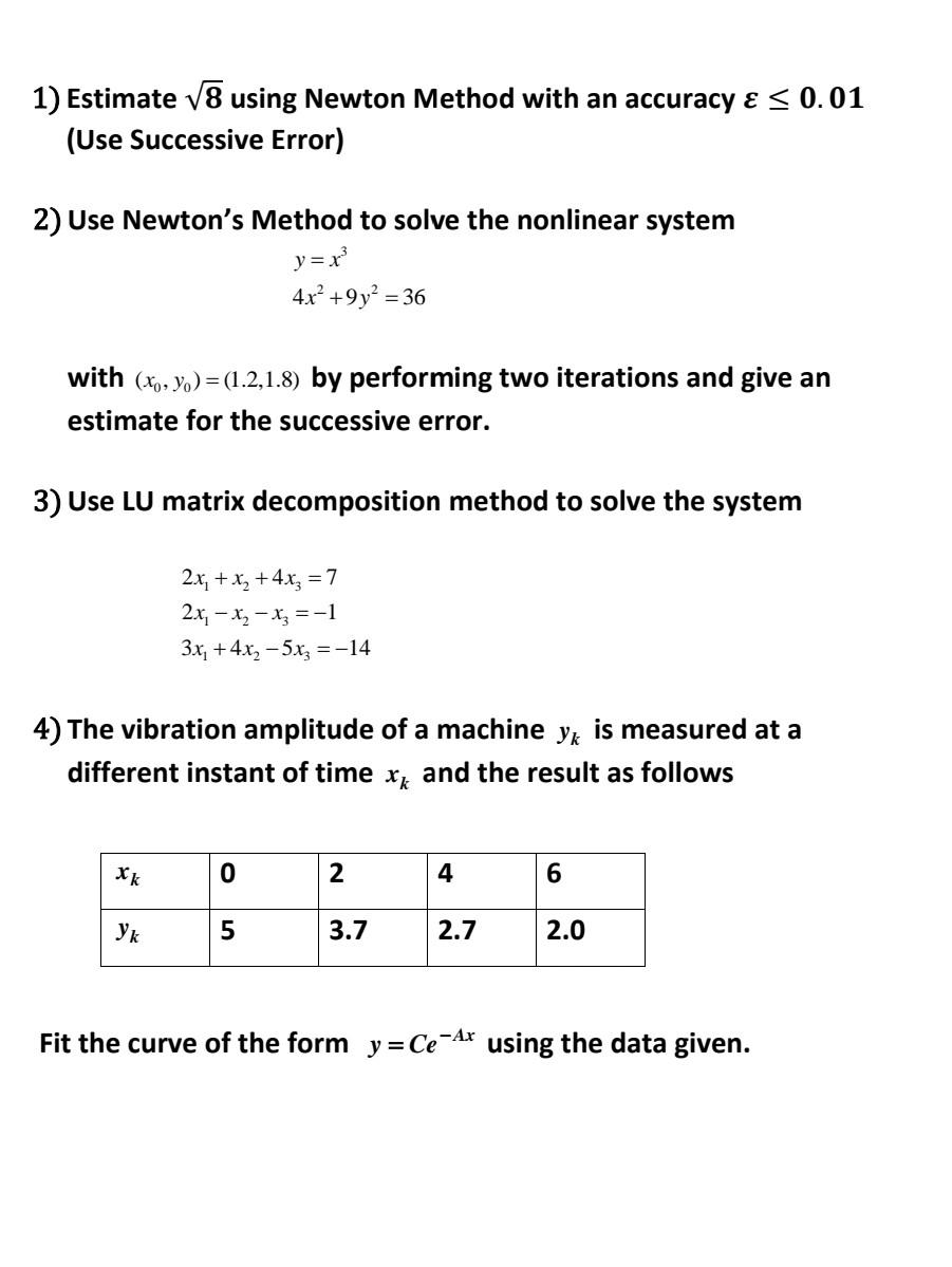 Solved 1) Estimate V8 using Newton Method with an accuracy € | Chegg.com