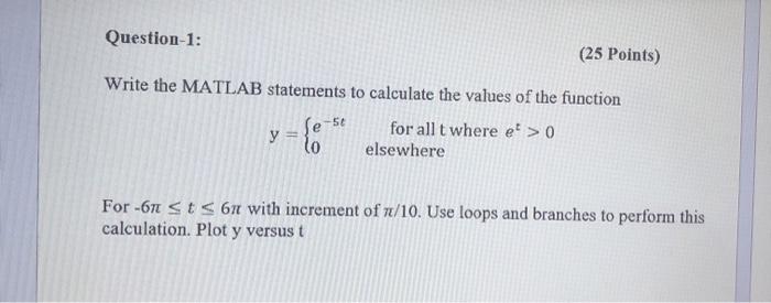Solved Question-1: (25 Points) Write the MATLAB statements | Chegg.com