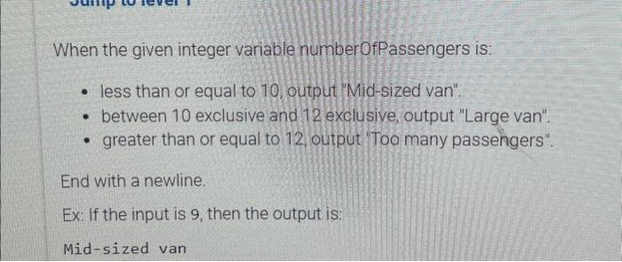 Solved When The Given Integer Variable Numberofpassengers 