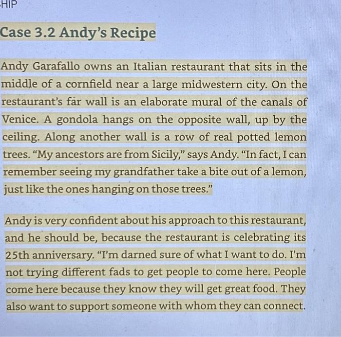 Solved Case 3.2 Andy's Recipe Andy Garafallo owns an Italian | Chegg.com