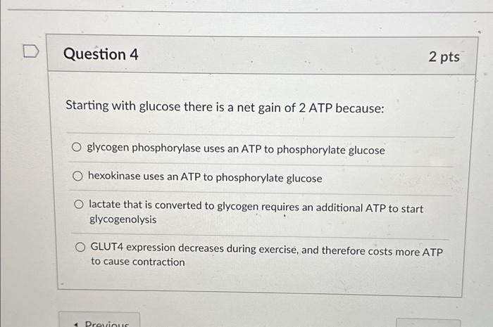 Solved Starting with glucose there is a net gain of 2 ATP | Chegg.com