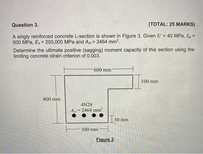Solved Question 3. (TOTAL: 25 MARKS) A singly reinforced | Chegg.com