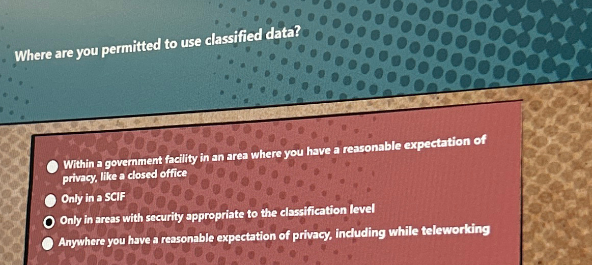 Solved Where are you permitted to use classified data?Within | Chegg.com