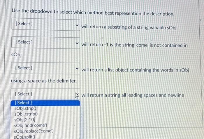 Solved Use the dropdown to select which method best | Chegg.com