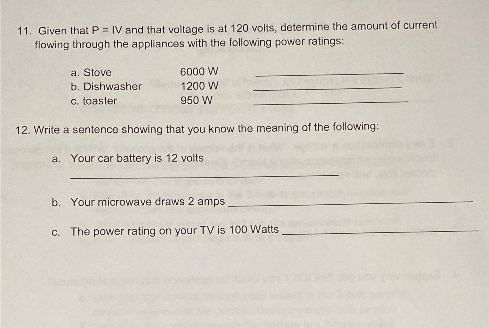 Solved Given that P=IV ﻿and that voltage is at 120 ﻿volts, | Chegg.com