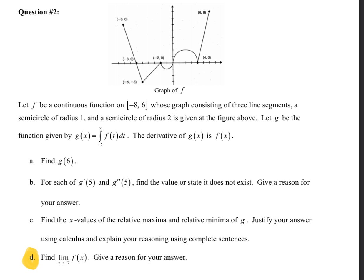 Solved Question #2:Let f ﻿be a continuous function on -8,6 | Chegg.com