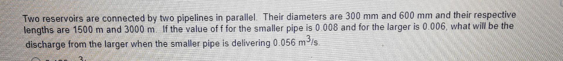Solved Two reservoirs are connected by two pipelines in | Chegg.com