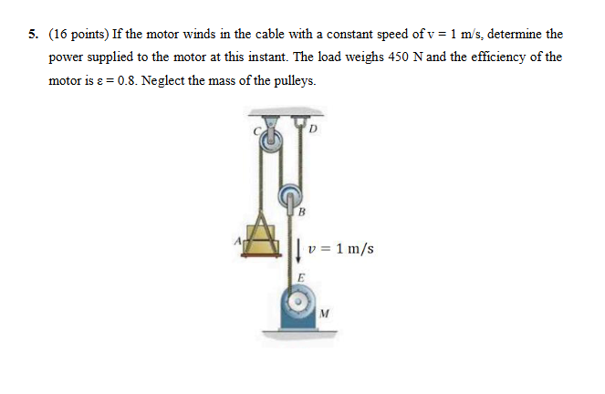 Solved 5. (16 ﻿points) ﻿If the motor winds in the cable with | Chegg.com