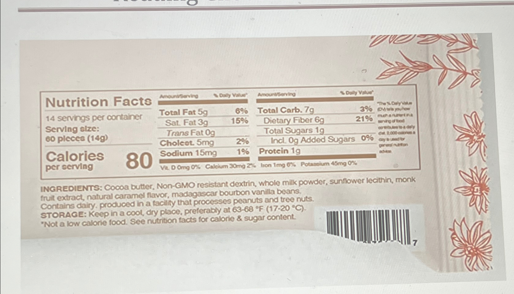 Solved Look at the label for choc zero white chocolate style | Chegg.com