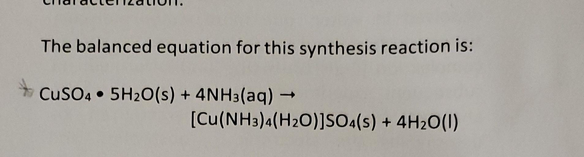 Solved The balanced equation for this synthesis reaction is: | Chegg.com