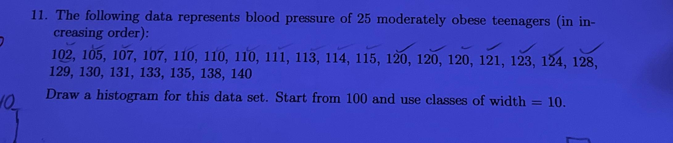Solved The following data represents blood pressure of 25 | Chegg.com