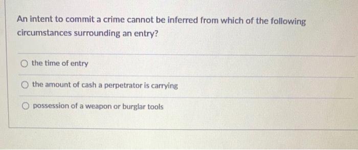 An intent to commit a crime cannot be inferred from | Chegg.com