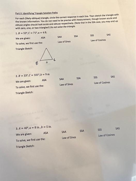 Part II: Identifying Triangle Solution Paths For each | Chegg.com
