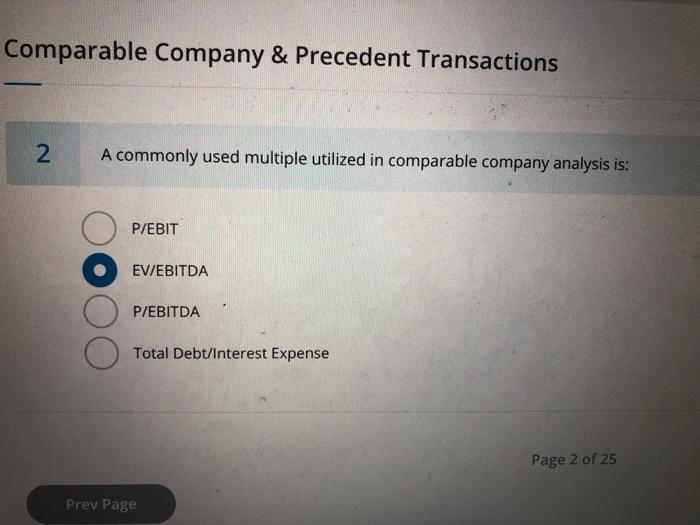Solved Comparable Company & Precedent Transactions 2 A | Chegg.com