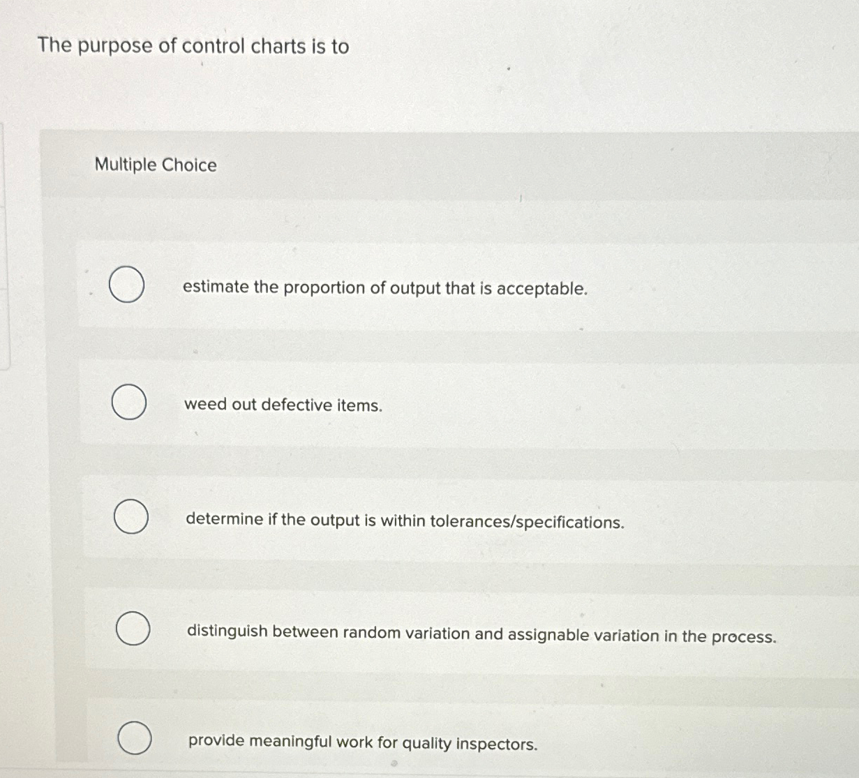 Solved The purpose of control charts is toMultiple | Chegg.com