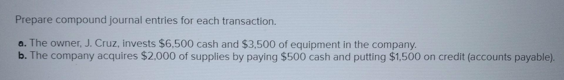 Solved Prepare compound journal entries for each | Chegg.com