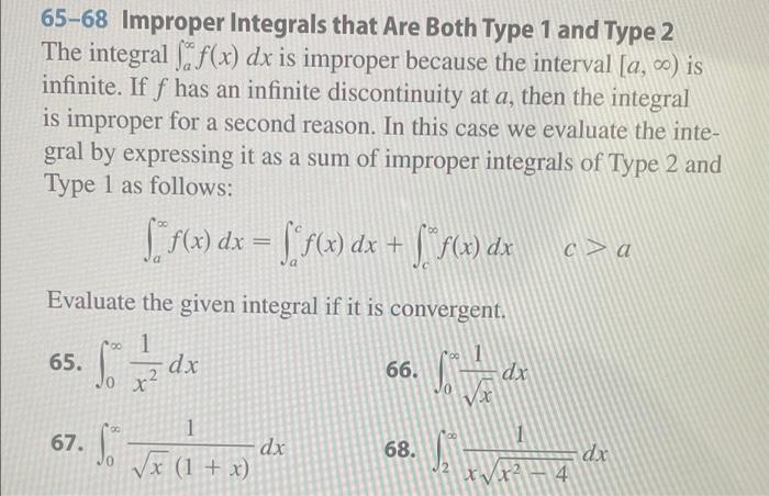 Solved a 65-68 Improper Integrals that Are Both Type 1 and | Chegg.com