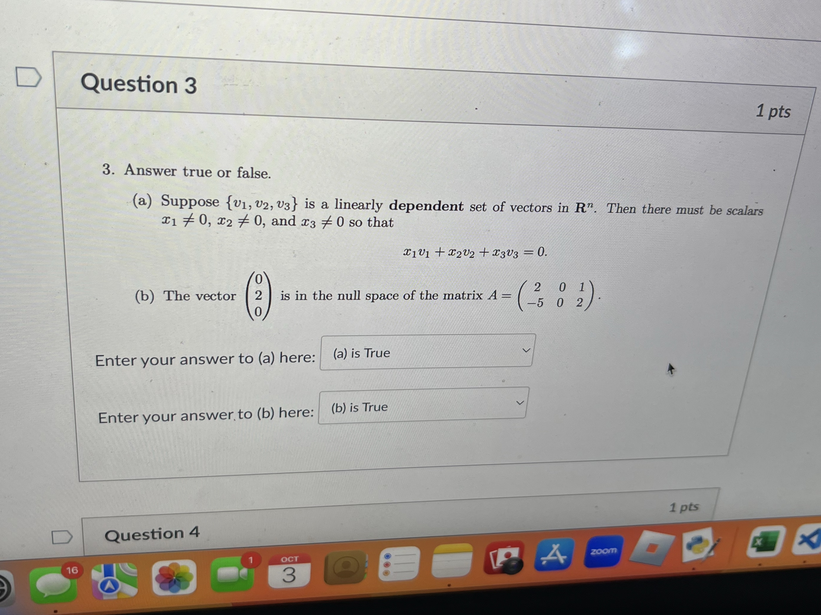 Solved Question 3Answer true or false.(a) ﻿Suppose | Chegg.com