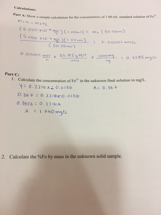 Solved Calculations: Part A: Show a samp Mivi mavz. Show a | Chegg.com
