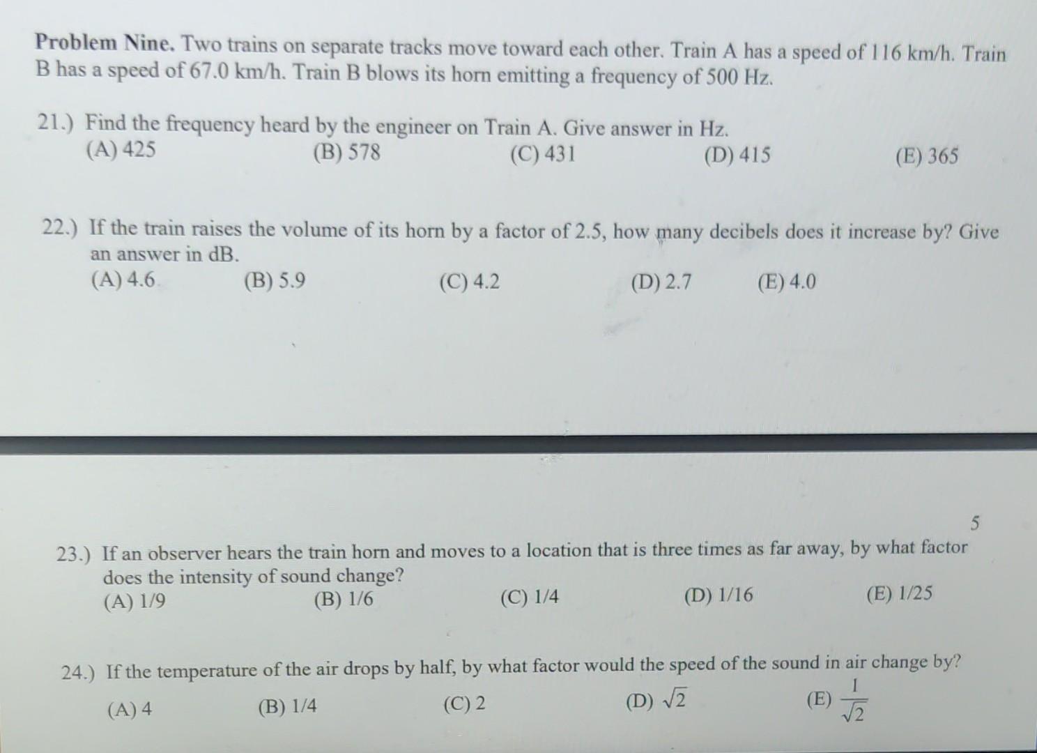 Solved Problem Nine. Two trains on separate tracks move | Chegg.com