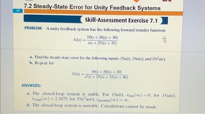 Solved PROBLEM: A unity feedback system has the following | Chegg.com