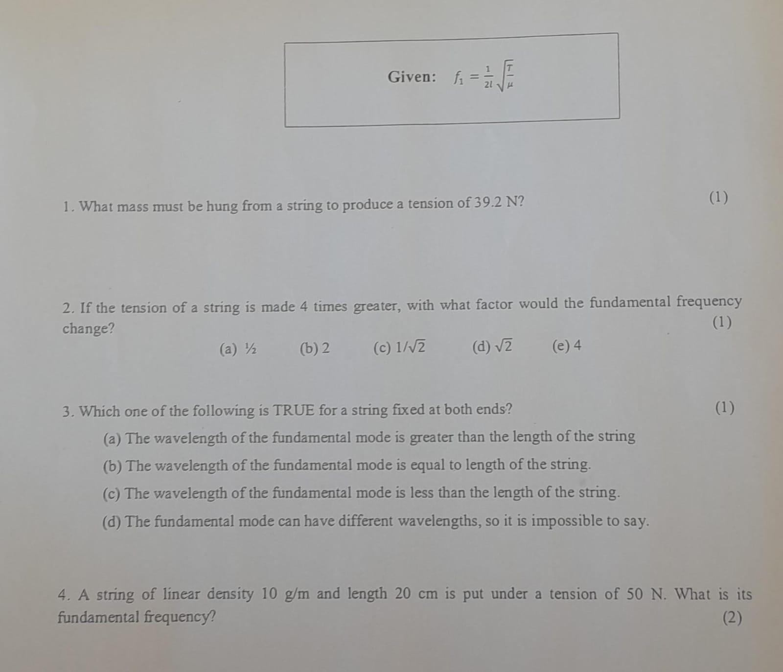 Solved What mass must be hung from a string to produce a | Chegg.com