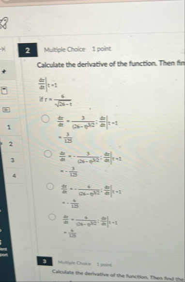 Solved Multiple Choice 1 ﻿pointCalculate the derivative of | Chegg.com