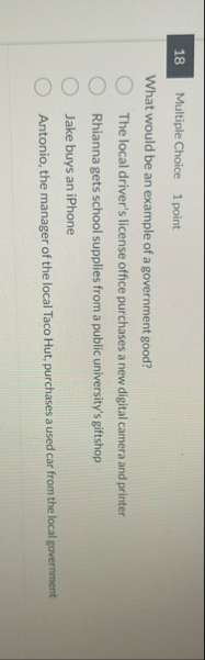 Solved Multiple Choice 1 ﻿pointWhat would be an example of a | Chegg.com