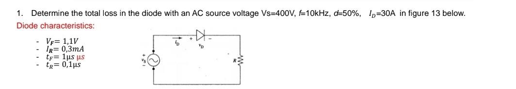 Solved 1. Determine the total loss in the diode with an AC | Chegg.com