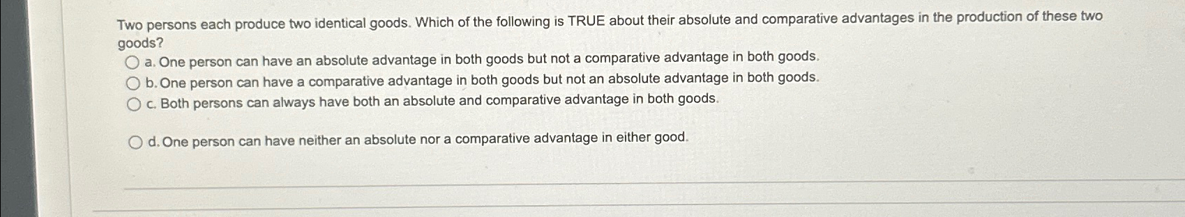Solved Two persons each produce two identical goods. Which | Chegg.com