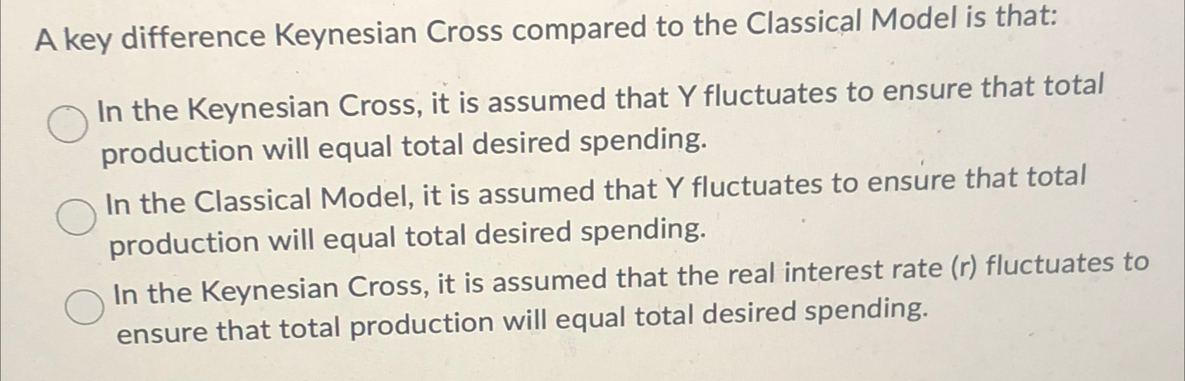 Solved A key difference Keynesian Cross compared to the | Chegg.com