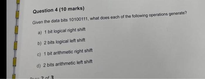 Solved Question 4 (10 marks) Given the data bits 10100111 , | Chegg.com