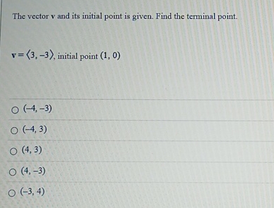 Solved The vector v ﻿and its initial point is given. Find | Chegg.com