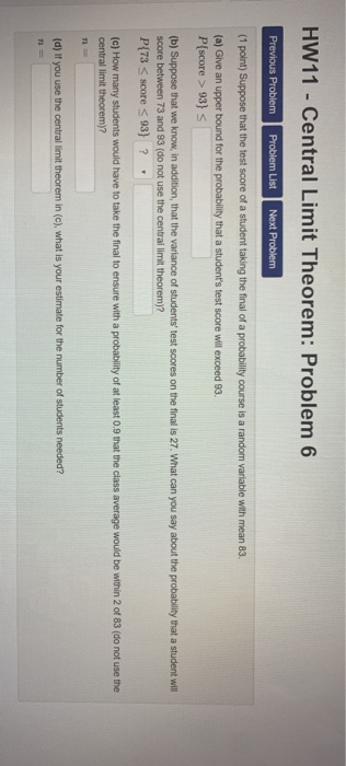 Solved HW11 - Central Limit Theorem: Problem 6 Previous | Chegg.com