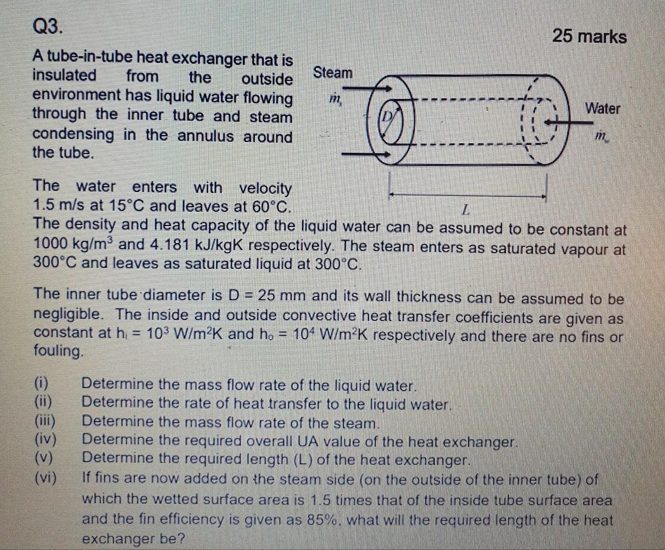 Q3. A tube-in-tube heat exchanger that is insulated | Chegg.com