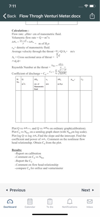 Solved Theory Experiment No.4: Flow through Venturi meter | Chegg.com