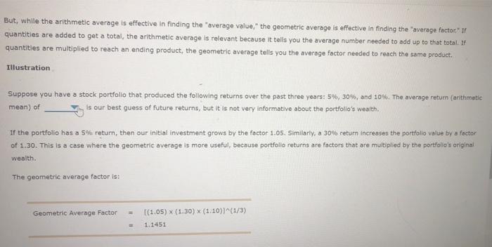Solved 4. Arithmetic and geometric averages Arithmetic | Chegg.com