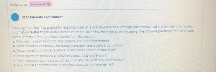 Solved Assigned as Homework O S11 Elaborate and connect A | Chegg.com