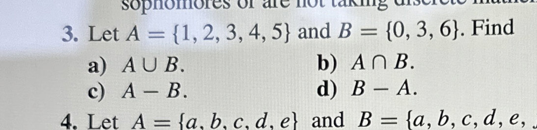 Let A={1,2,3,4,5} ﻿and B={0,3,6}. | Chegg.com
