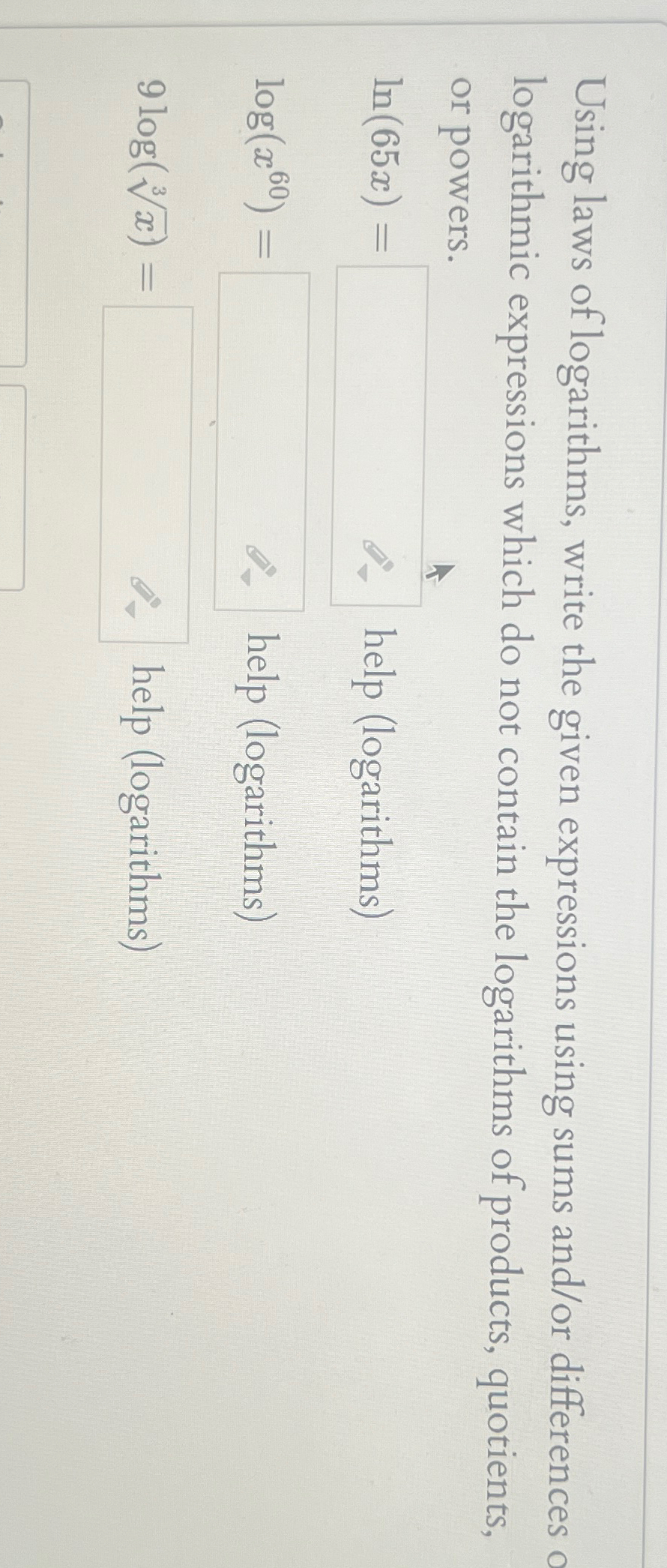 Solved Using laws of logarithms, write the given expressions | Chegg.com