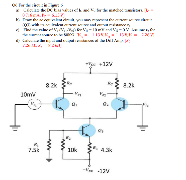 Solved Q6 ﻿For the circuit in Figure 6a) ﻿Calculate the DC | Chegg.com