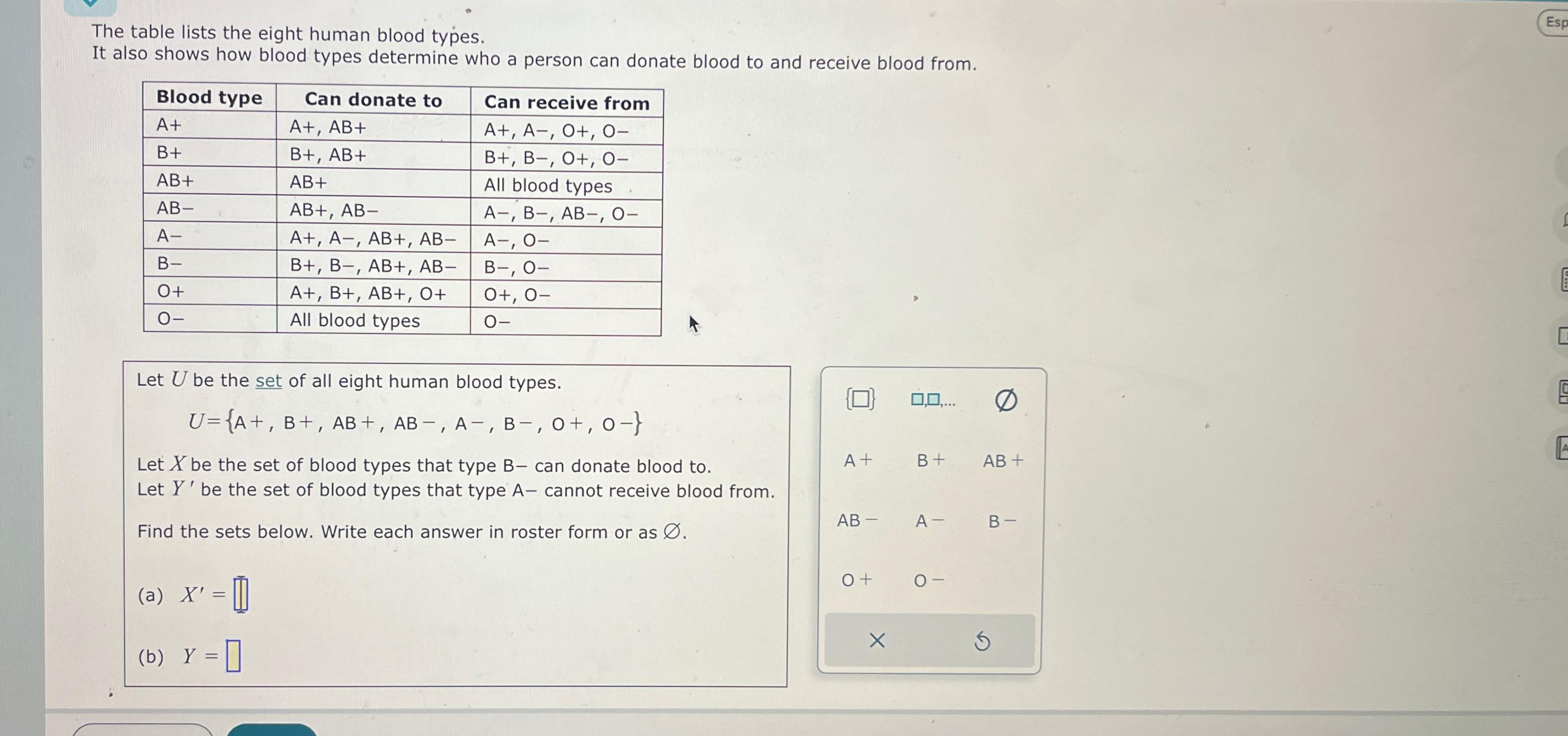 Solved The table lists the eight human blood types.It also | Chegg.com