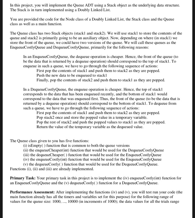 Solved In this project, you will implement the Queue ADT | Chegg.com