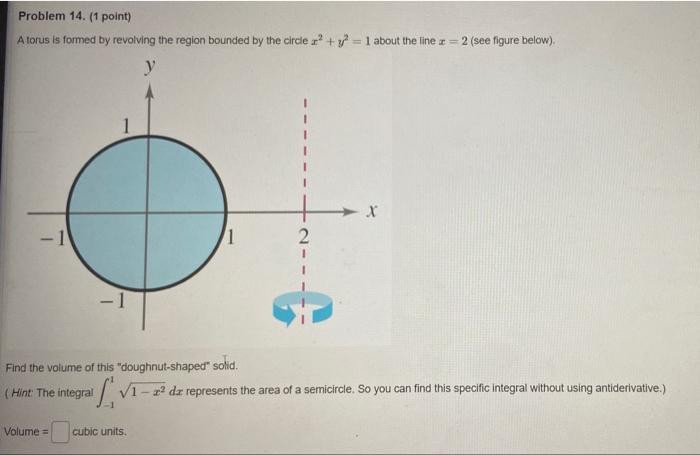 Solved Problem 14. (1 point) A torus is formed by revolving | Chegg.com