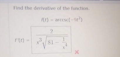 Solved Find the derivative of the | Chegg.com